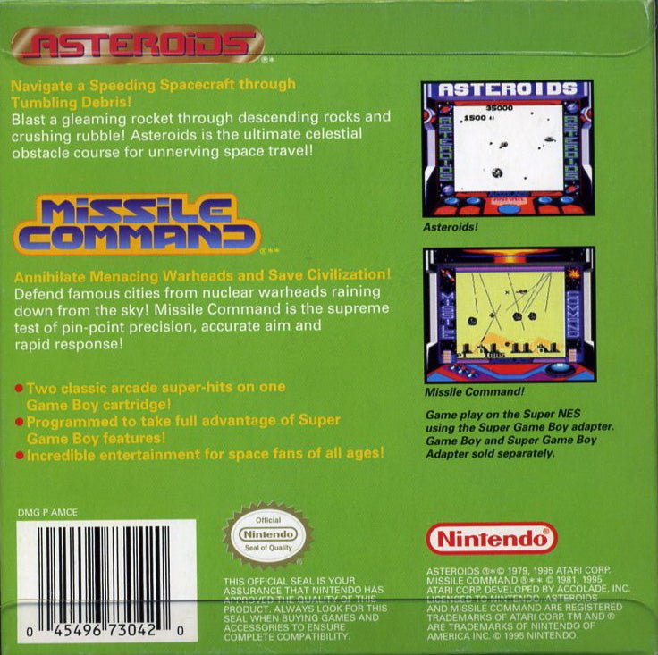 Arcade Classic: Asteroids and Missile Command - GameBoy – Retro Island ...