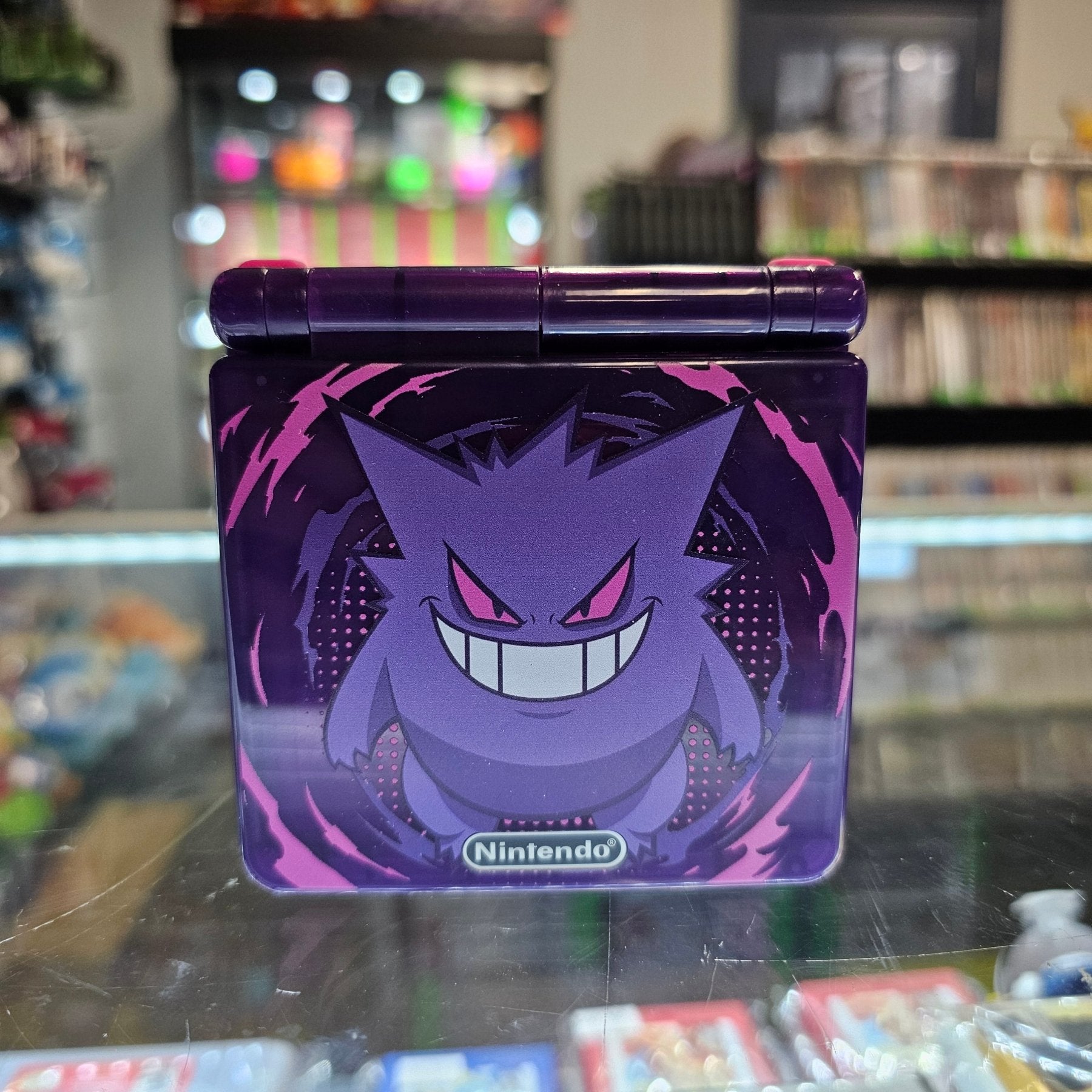 Modded GameBoy Advance SP w/ New IPS Screen & Gengar Reshell with 15 B ...